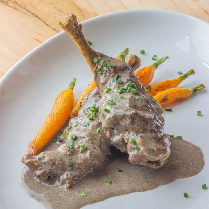 Braised Rabbit with Carrots and Mushroom Sauce