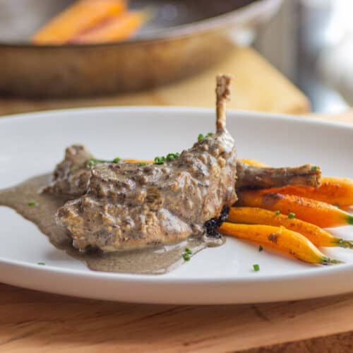 Braised Rabbit with Carrots and Mushroom Sauce