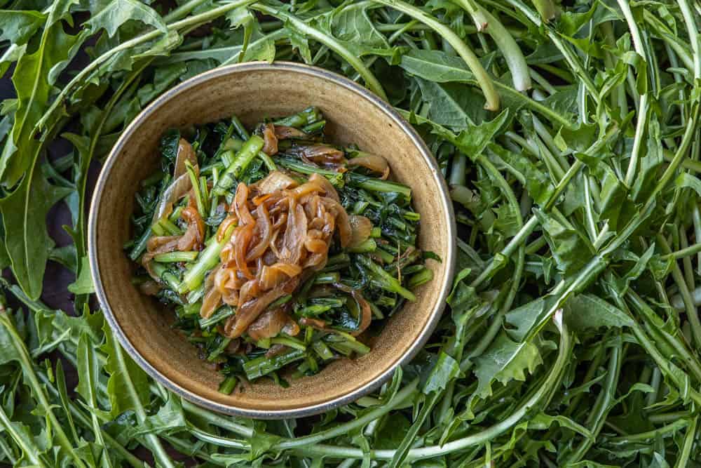 Lebanese Dandelions with Caramelized Onions (Hindbeh)