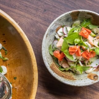 Cattail Rhizome Salad with Smoked Trout and Chickweed