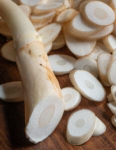 Cattail Rhizome Salad with Smoked Trout and Chickweed