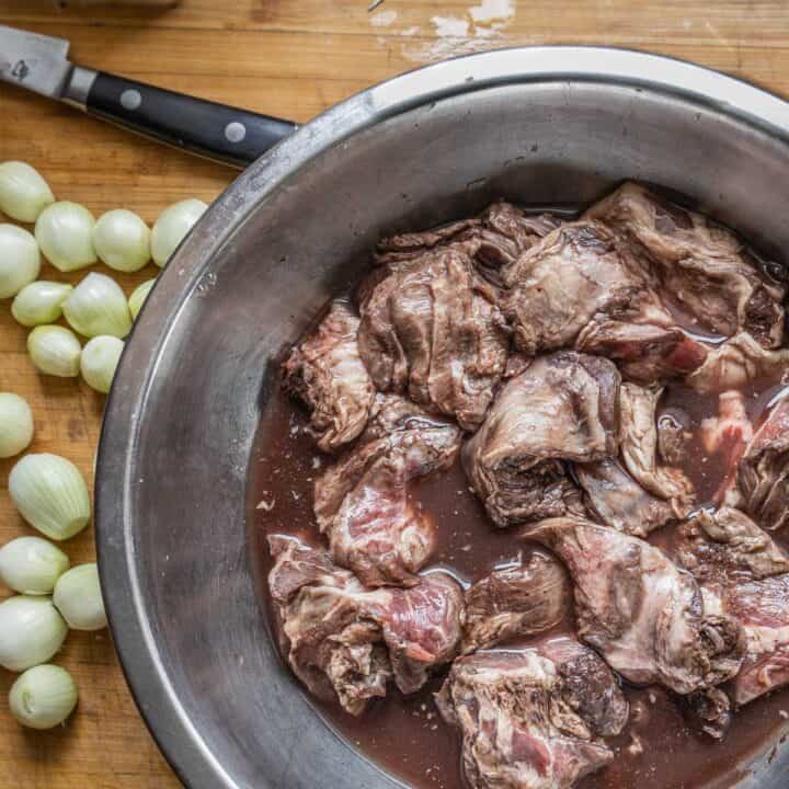 French Lamb Neck Stew with Mushrooms and Red Wine