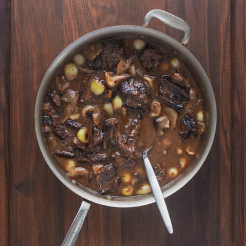 French Lamb Neck Stew with Mushrooms and Red Wine