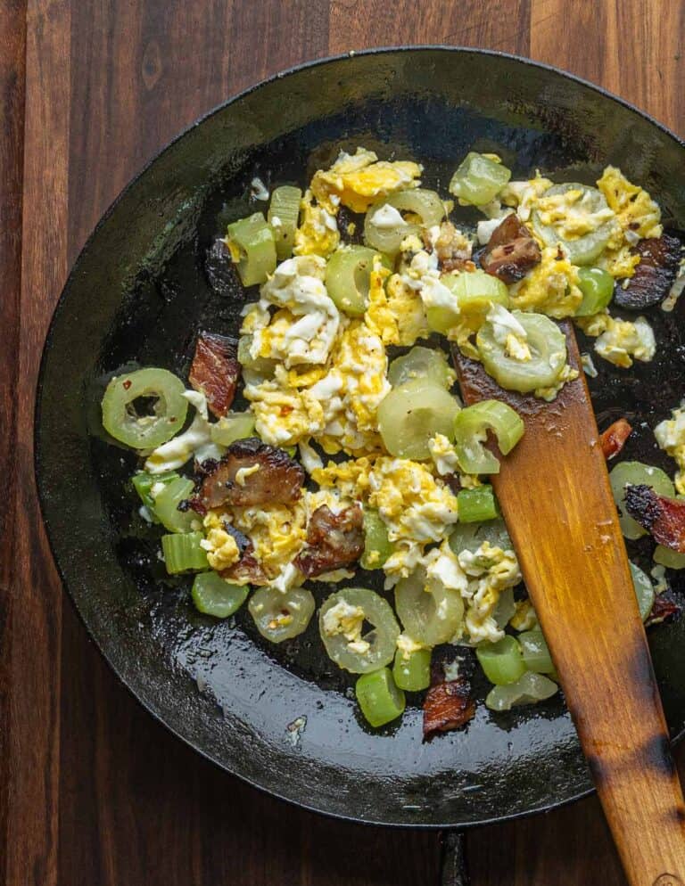 Southern-Style Polk Salad with Eggs + Bacon (Poke Salad Recipe)