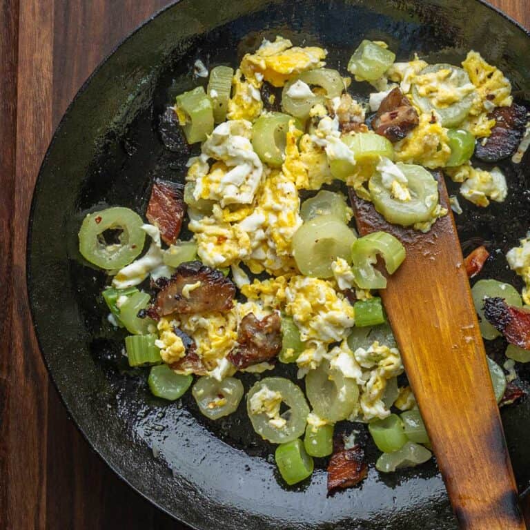 Southern-Style Polk Salad with Eggs + Bacon (Poke Salad Recipe)